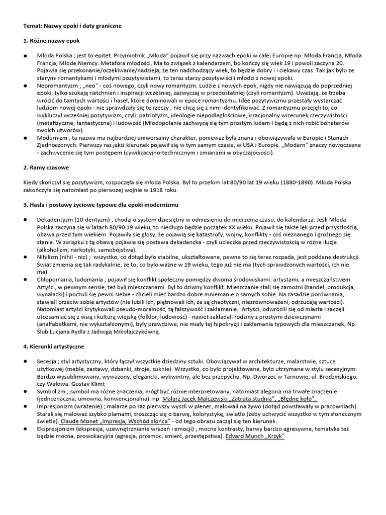 Temat: Nazwy Epoki I Daty Graniczne 1. Różne Nazwy Epok | PDF