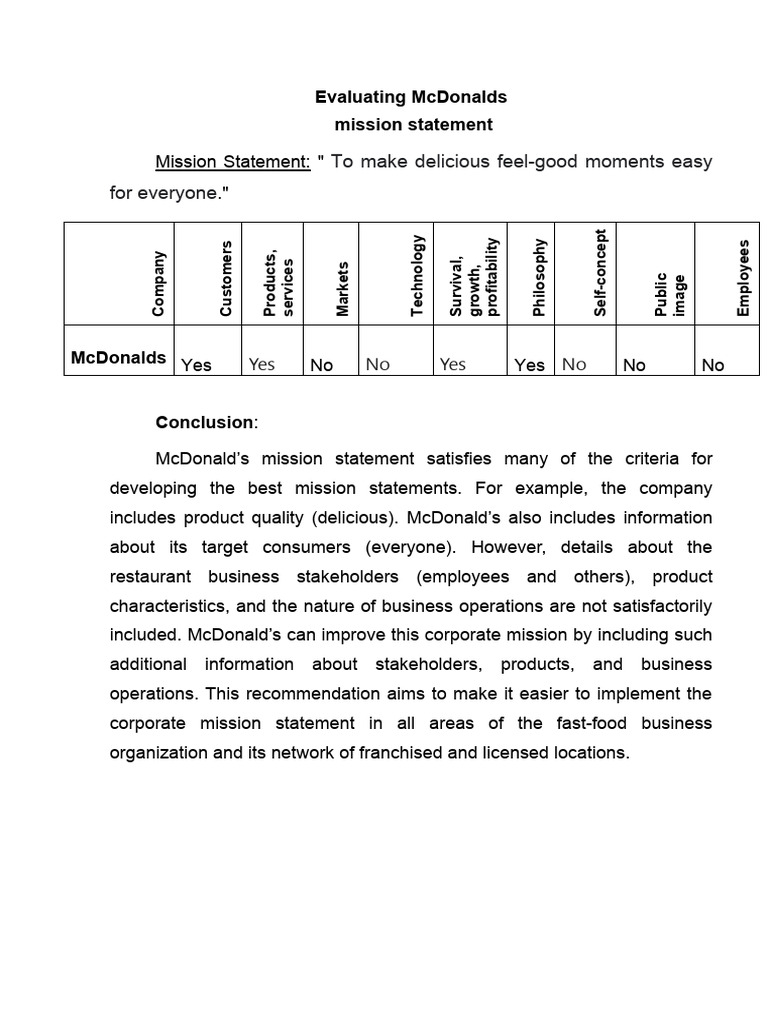 McDonalds Mission Statement | PDF | Business