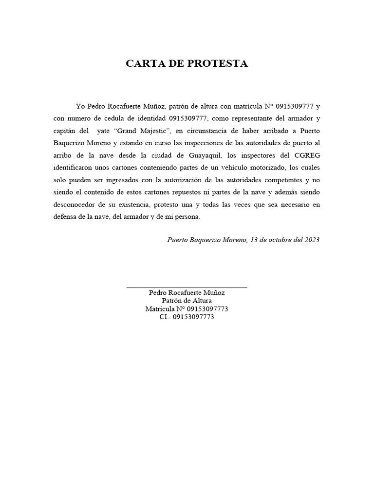 Carta de Protesta | PDF