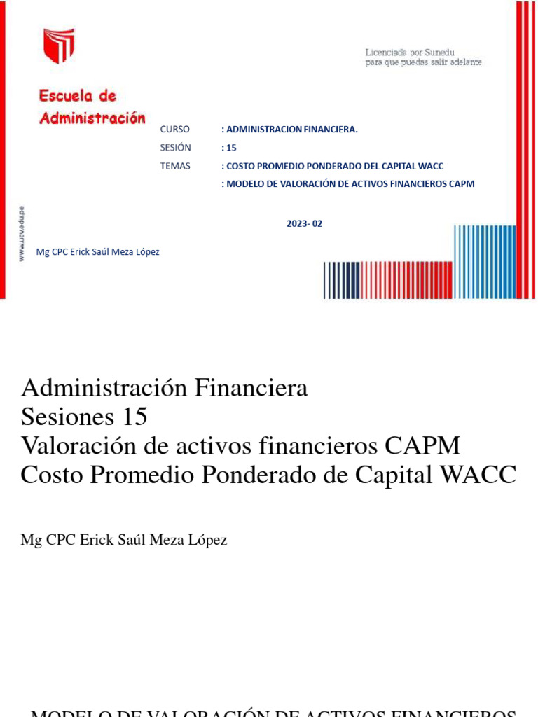 Sesion 15 Administración Financiera Modelo Capm y Wacc 2023-02 | PDF | Modelo de fijación de ...