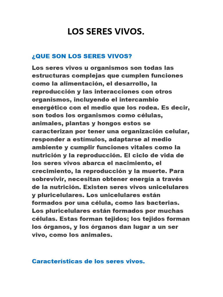 Los Seres Vivos | PDF | Organismos | Biología Celular)