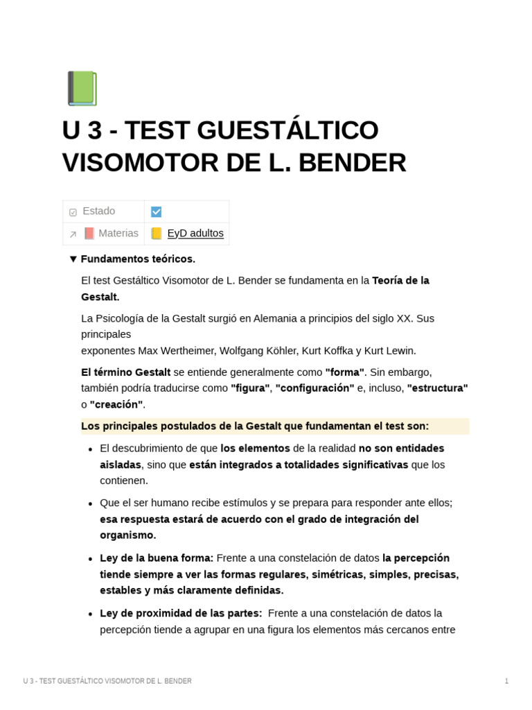 U 3 - Test Guestáltico Visomotor de L Bender | PDF | Ciencias del ...