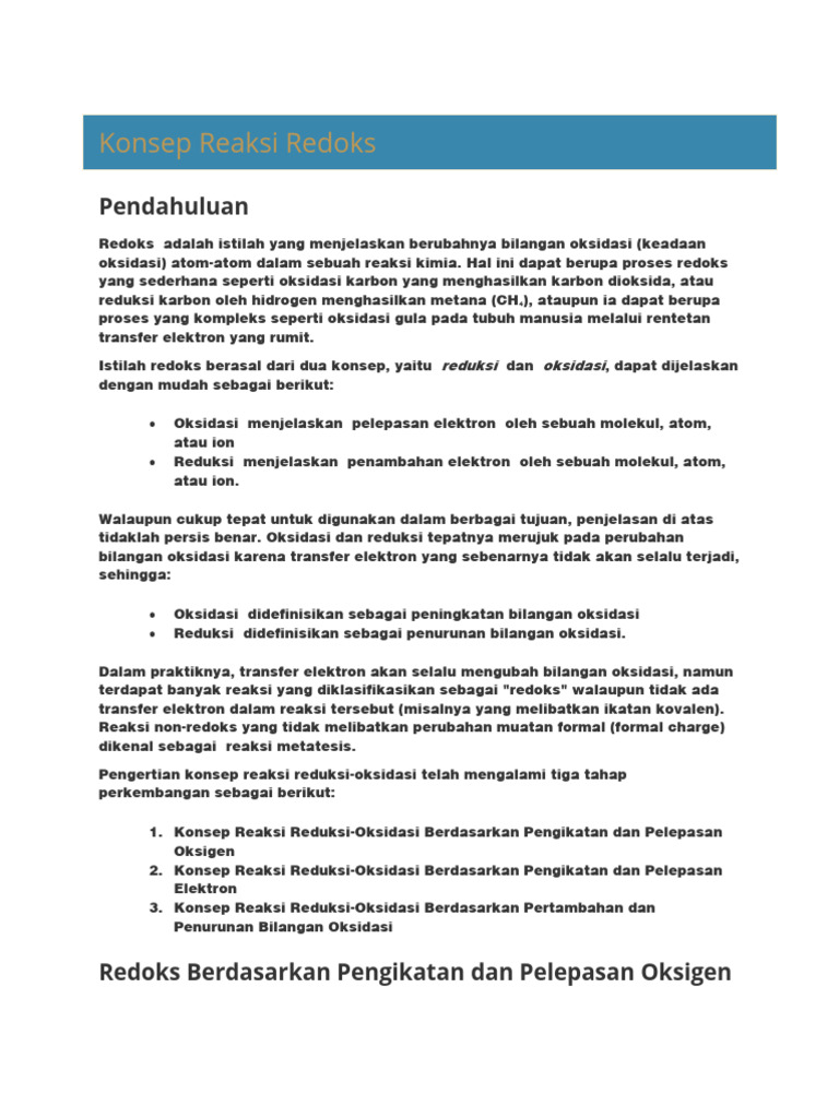 Konsep Reaksi Redoks | PDF