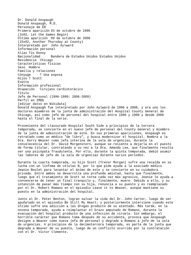 Dr. Donald Anspaugh | PDF | Programas de televisión | Drama Television ...