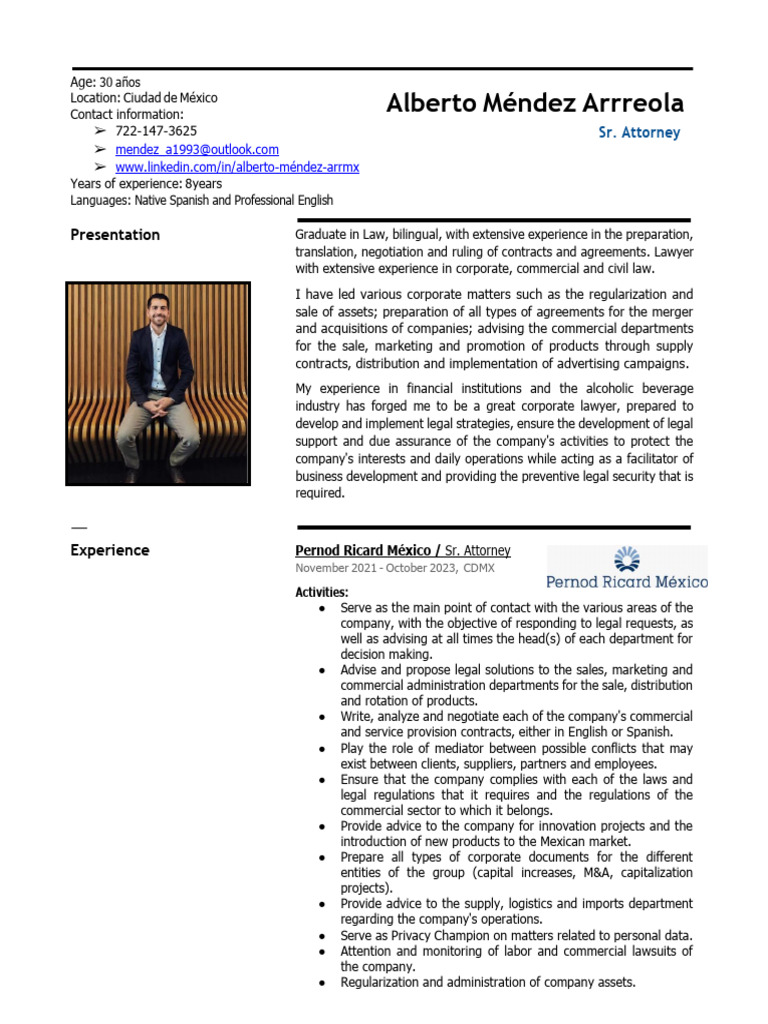 Sr. Attorney - Alberto Méndez | PDF | Consultant | Lawyer