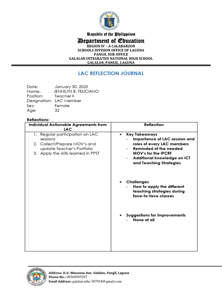 Lac Reflection Journal 1 | Download Free PDF | Intelligence | Cognitive ...