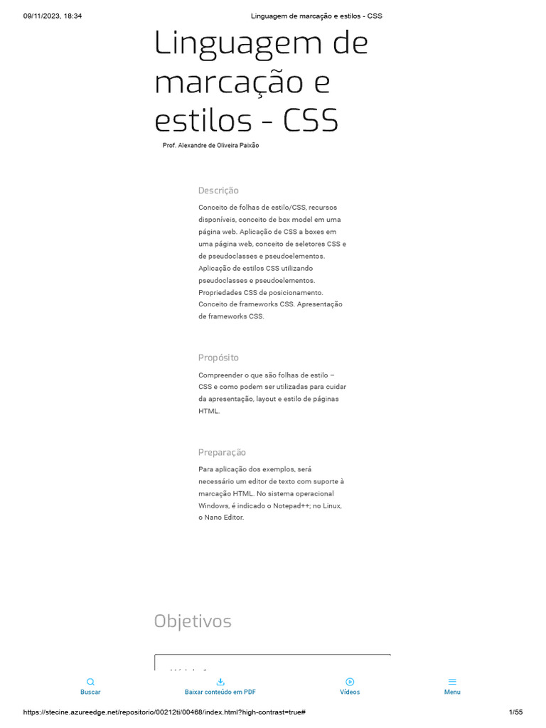 Linguagem de Marcação e Estilos - CSS | PDF | Html | Desenvolvimento de ...