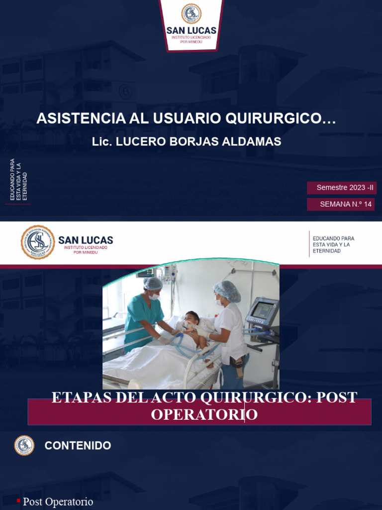Etapas Del Acto Quirurgico Post Operatorio Parte01 Semana Nº14 | PDF | Hospital | Medicina CLINICA