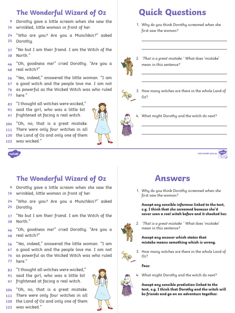 Wizard of Oz Activity Questions | PDF | Dorothy Gale | Land Of Oz