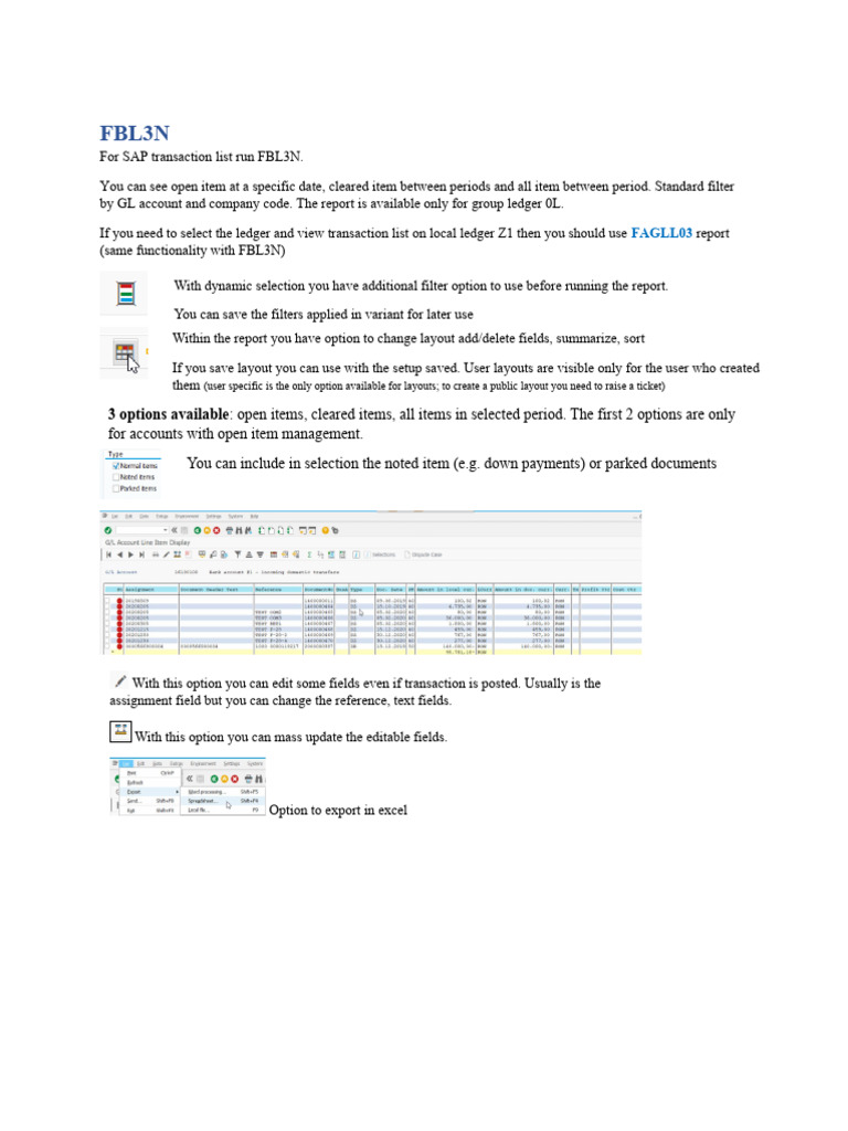 SAP FBL3N and FAGLB03 Report Guide | PDF | Software Engineering ...