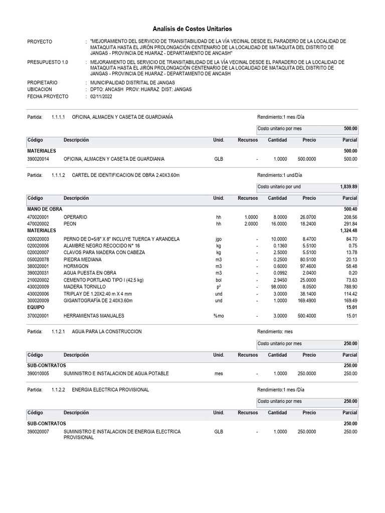 Analisis de Costos Unitarios | PDF | Hormigón | Construyendo tecnología