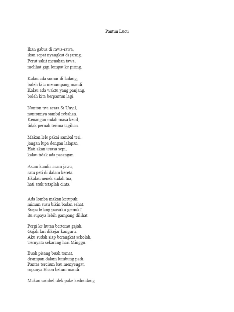 Pantun Lucu untuk Menghibur | PDF