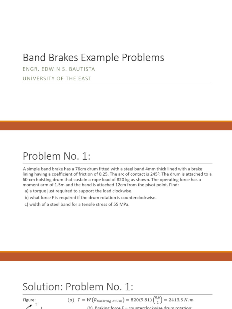 2.0 Band Brake Example Problems | PDF | Brake | Force