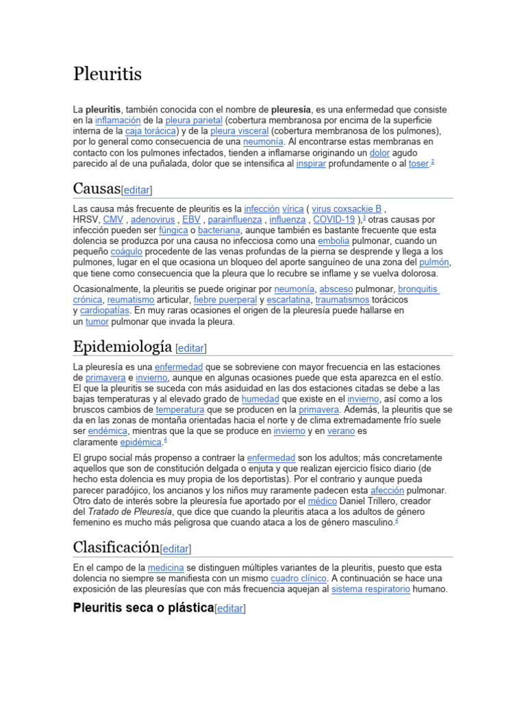 Tipos y causas de pleuritis | PDF | Medicina CLINICA | Enfermedades y ...