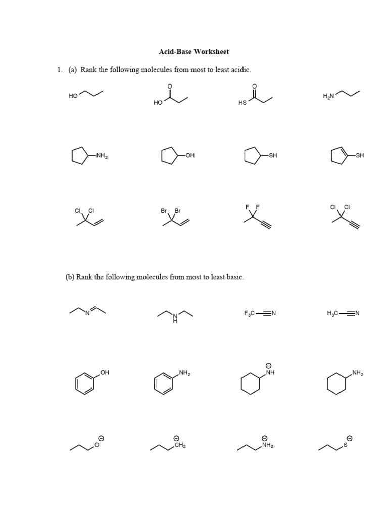 Acid-Base Worksheet | PDF | Acid | Chemical Reactions