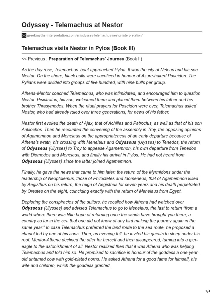 Odyssey - Telemachus at Nestor | PDF | Odysseus | Ancient Greek Religion