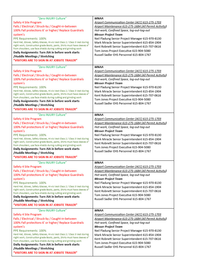 Sub Contractor EAP Cards | PDF | Personal Protective Equipment | Labor Relations