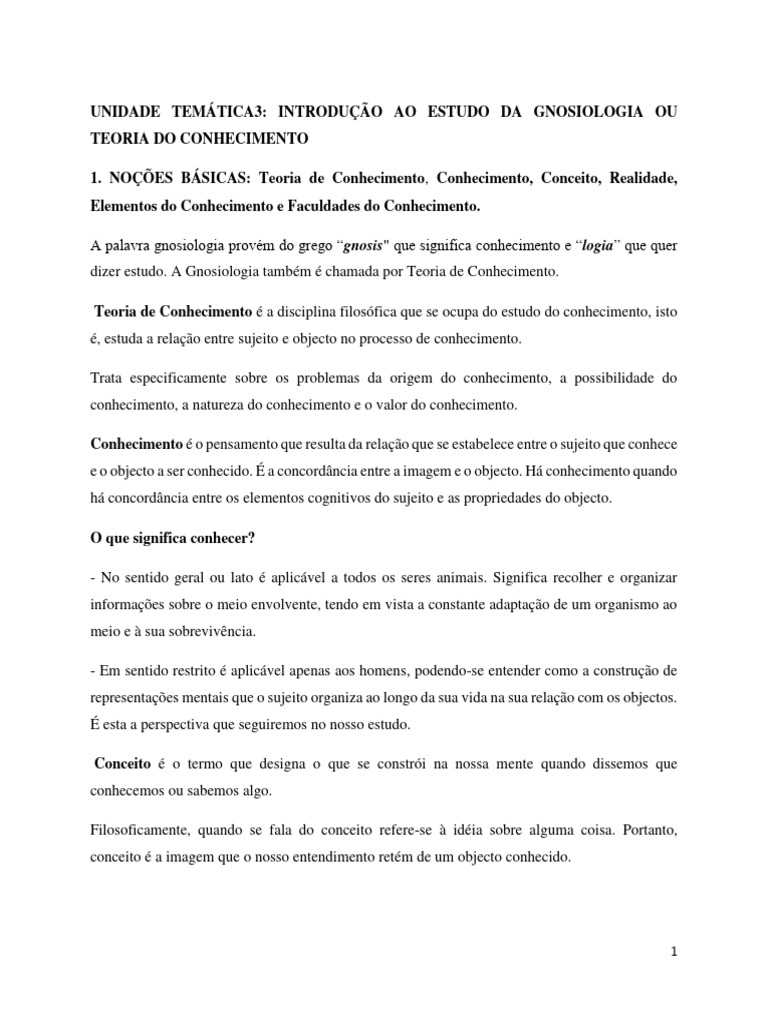 Teoria do Conhecimento na Filosofia 11ª | PDF | Conhecimento | Ideia