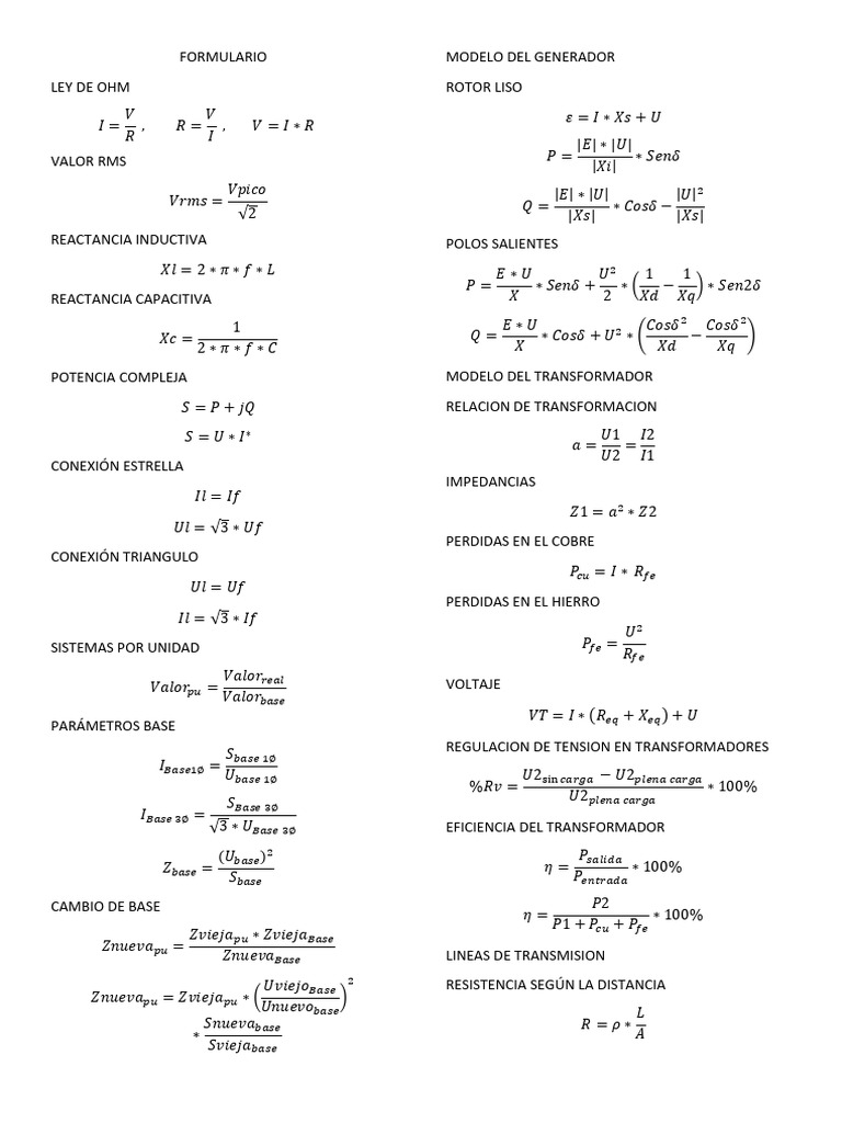 Formulario Sep 2023 | PDF | Transformador | Ingeniería Electrónica