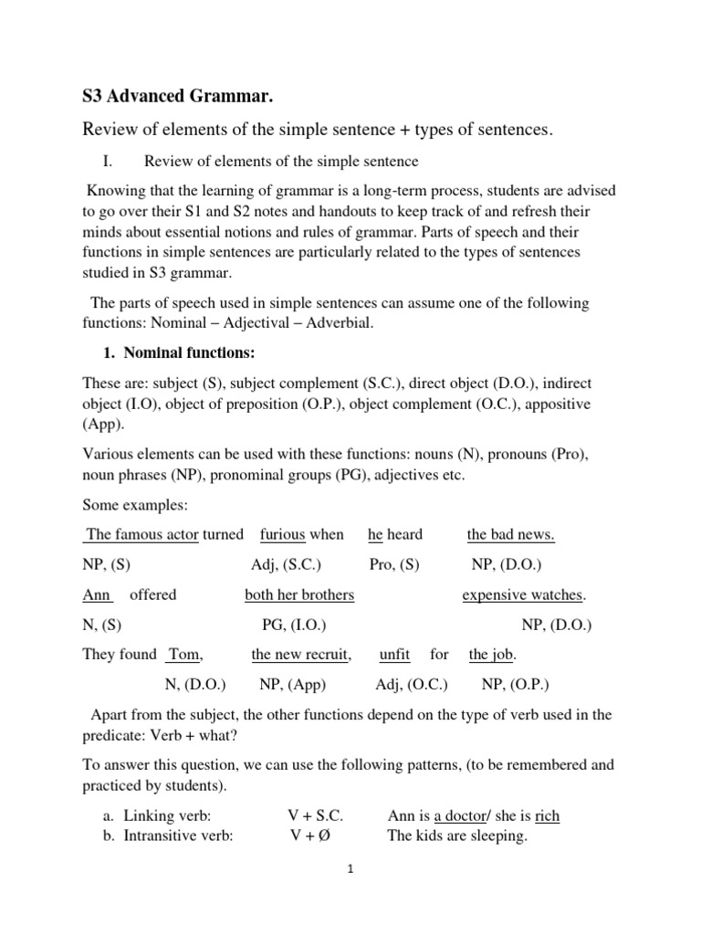L.1-Elements of The Simple Sentence+types of Sentences | PDF | Question ...