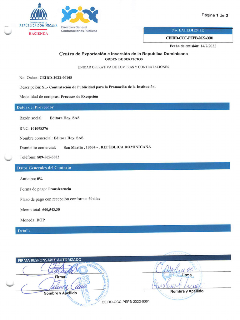 Orden de Servicio - Editora Hoy-1 | PDF | Economias