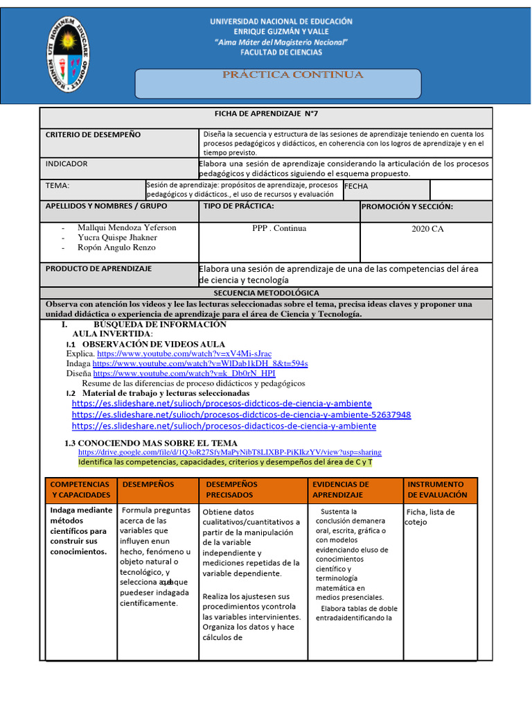 Ficha de Aprendizaje #7 | PDF | Aprendizaje | Evaluación
