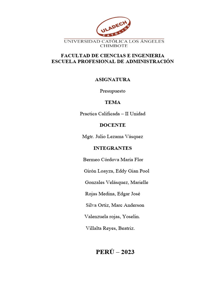 PRACTICA CALIFICADA II UNIDAD - Ok | PDF | Presupuesto | Flujo de efectivo PRACTICA CALIFICADA II UNIDAD - Ok | PDF | Presupuesto | Flujo de efectivo