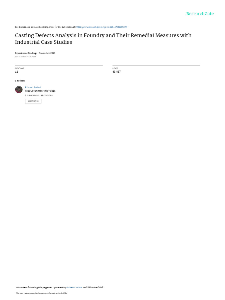 Casting Defects Analysis In Foundry And Pdf Materials Physical