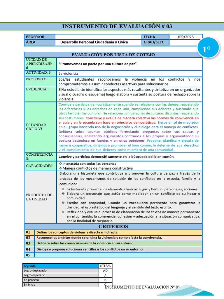 1º DPCC - LC Act.3 Uni 6 - Sem 03 | PDF | Evaluación | Violencia