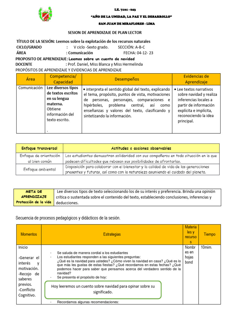 Sesion Plan Lector Pdf Aprendizaje Modificación De Comportamiento