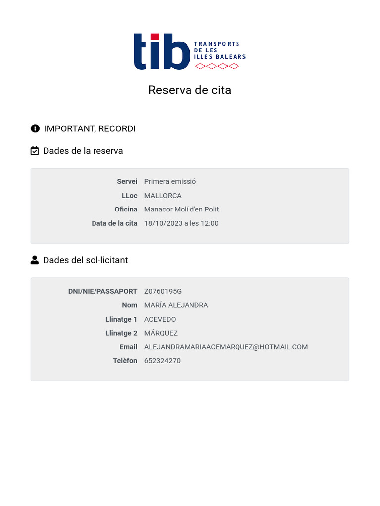 Cita Prèvia Tib | PDF