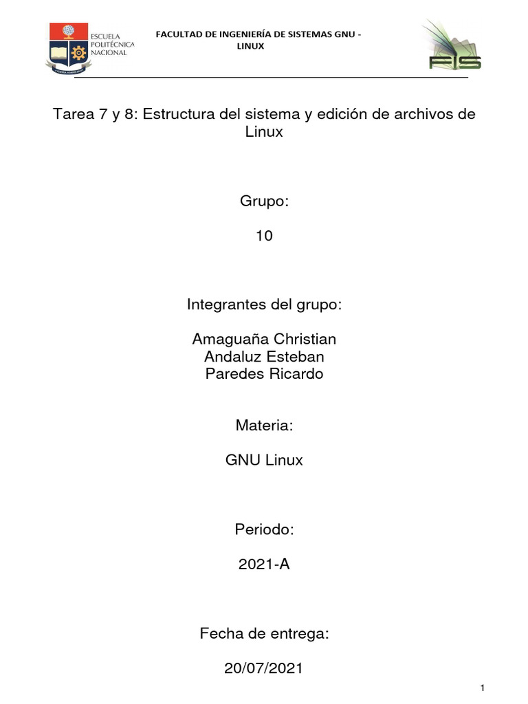 GNU Linux - Tarea 7 y 8 - Grupo10 - Amaguaña - Andaluz - Paredes | PDF | Archivo de computadora ...