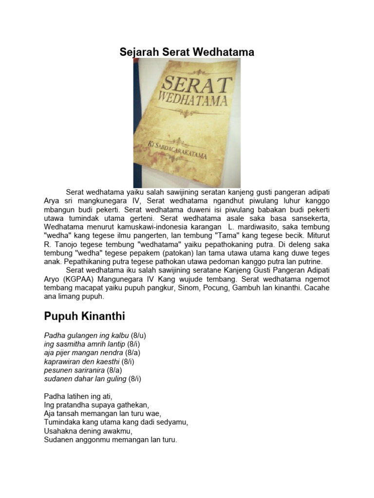 Sejarah dan Makna Serat Wedhatama | PDF