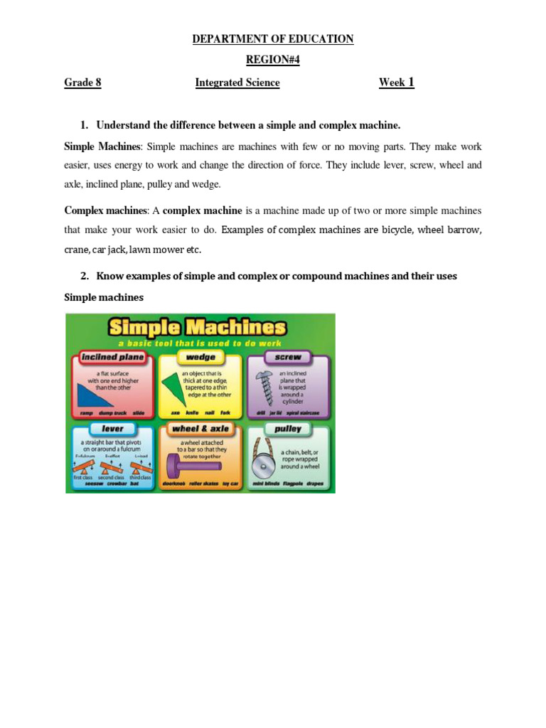 Grade 8 Science: Simple vs. Complex Machines | PDF | Lever | Machines