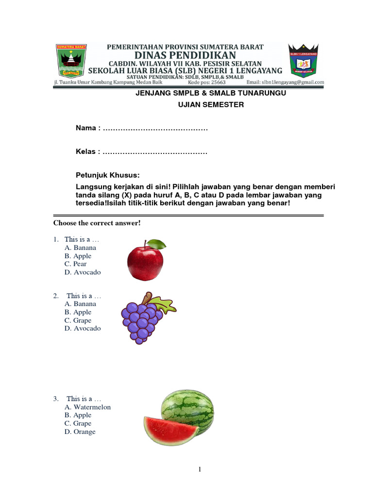 Soal Bahasa Inggris SMPLB & SMALB Tunarungu | PDF