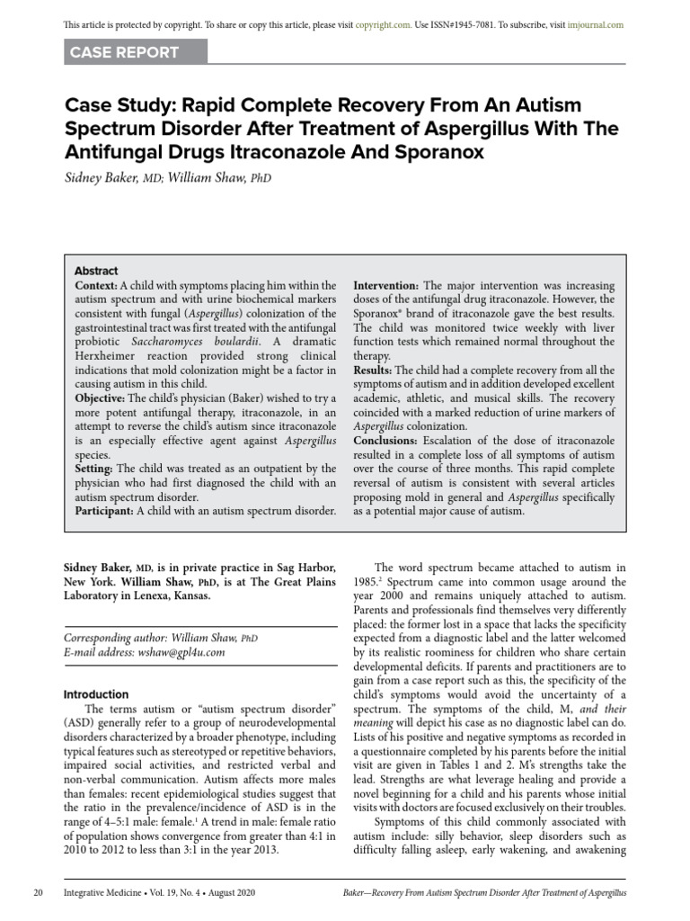 Rapid Complete Recovery From An Autism Spectrum Disorder After Treatment... With... Antifungal ...