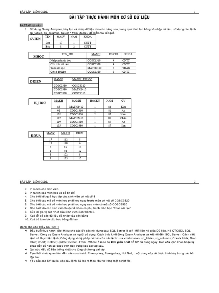 BTthuchanh CSDL | PDF