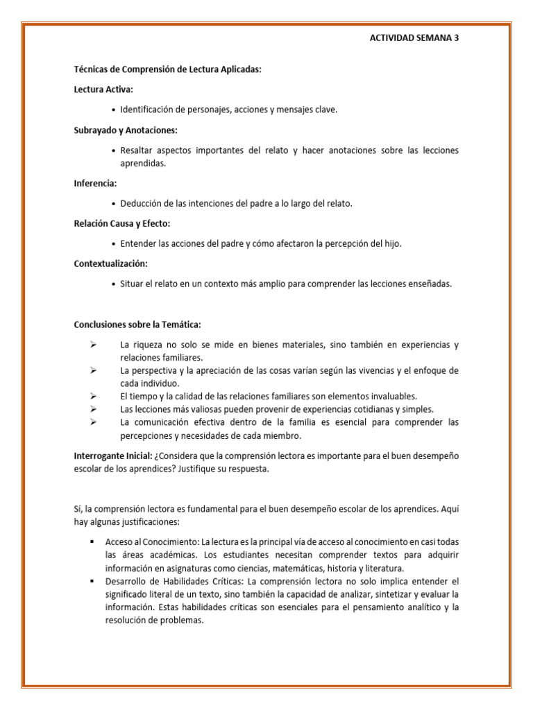 ACTIVIDAD 3s | PDF | Comprensión lectora | Cognición