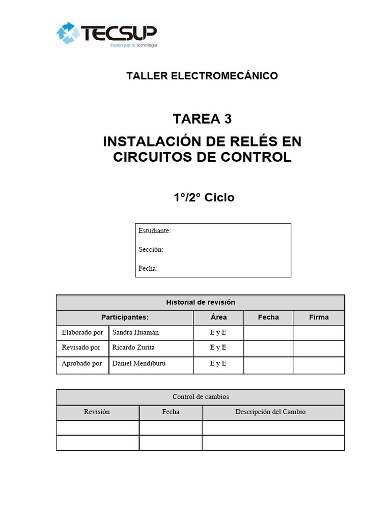 TEM Tarea 3 Guía - Instalación de Relés en Circuitos de Control 2021 (1) - 1 | PDF | Relé ...