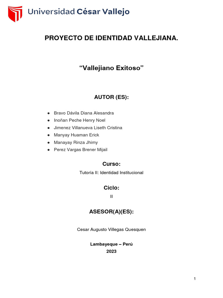 Proyecto de Identidad Vallejiana - G1 | PDF