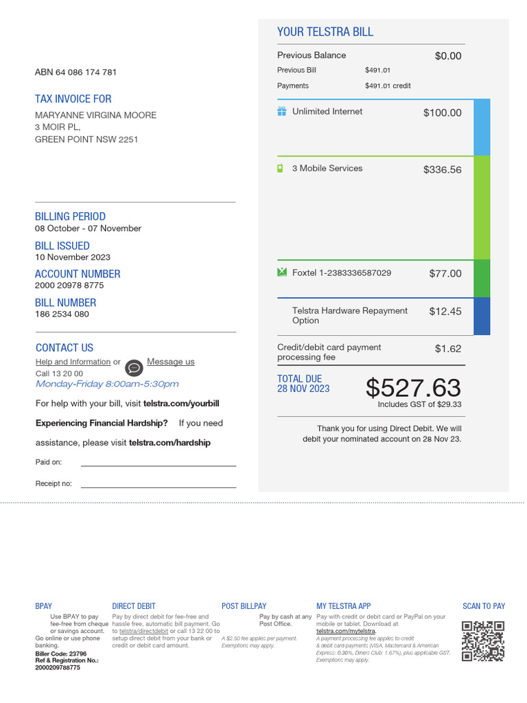Tax Invoice For: Your Telstra Bill | PDF | Debit Card | Credit Card