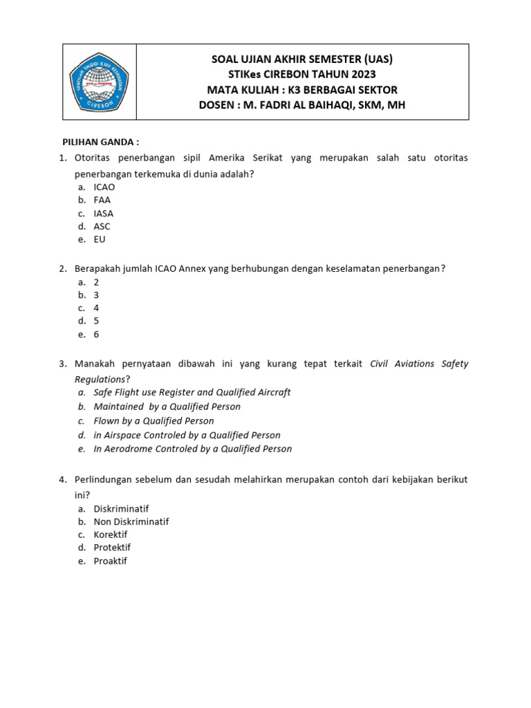 Soal Uas k3 Berbagai Sektor 2023 | PDF