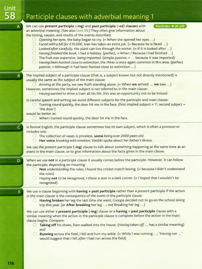 58 Participle Clauses With Adverbial Meaning 1 | PDF | Subject (Grammar ...