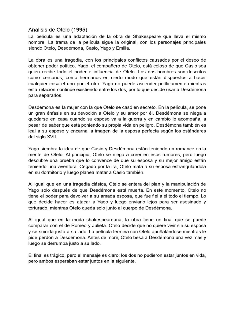 Análisis de Otelo (1995) | PDF | OTELO