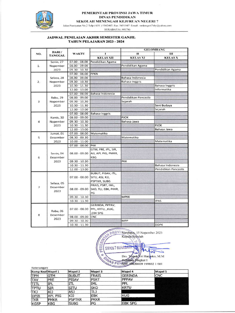 Jadwal PAS Ganjil 2023-2024 | PDF