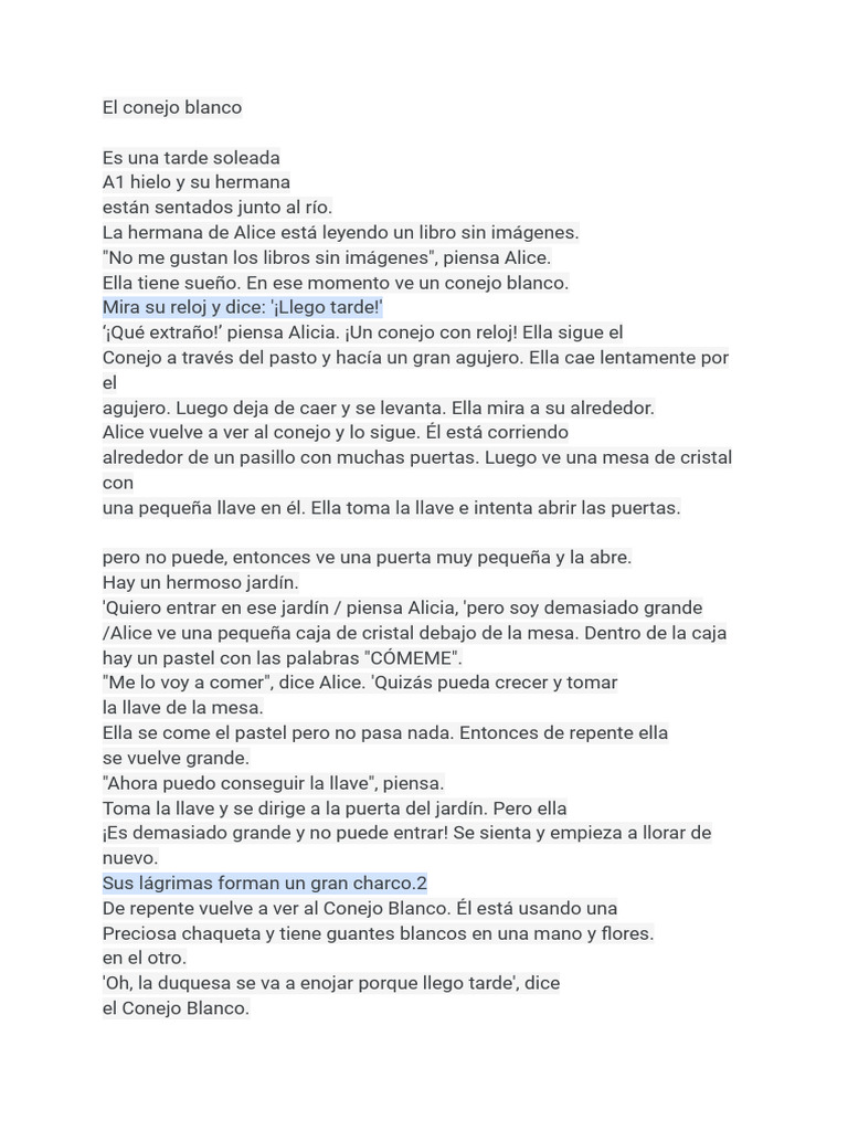 El Conejo Blanco | PDF | Las aventuras de Alicia en el País de las ...