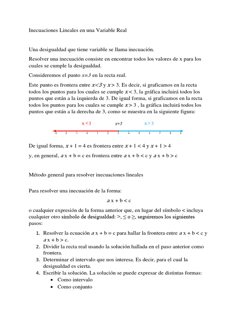 Inecuaciones Lineales en Una Variable Real | PDF | Desigualdad (Matemáticas) | Ecuaciones