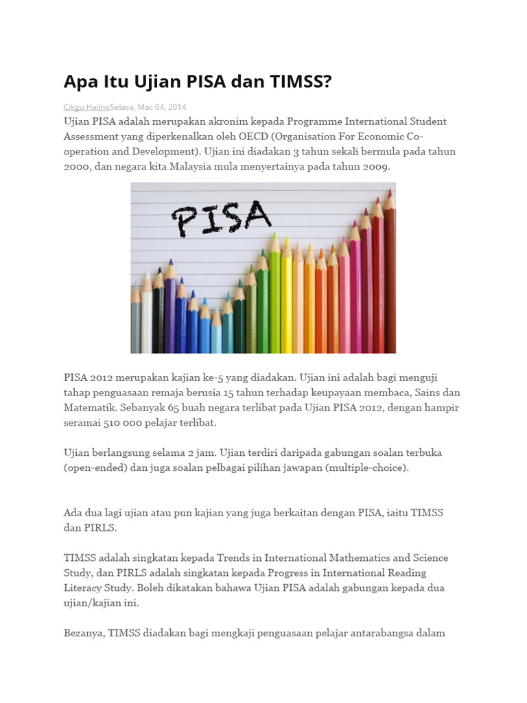 Apa Itu Ujian Pisa Dan Timss | PDF