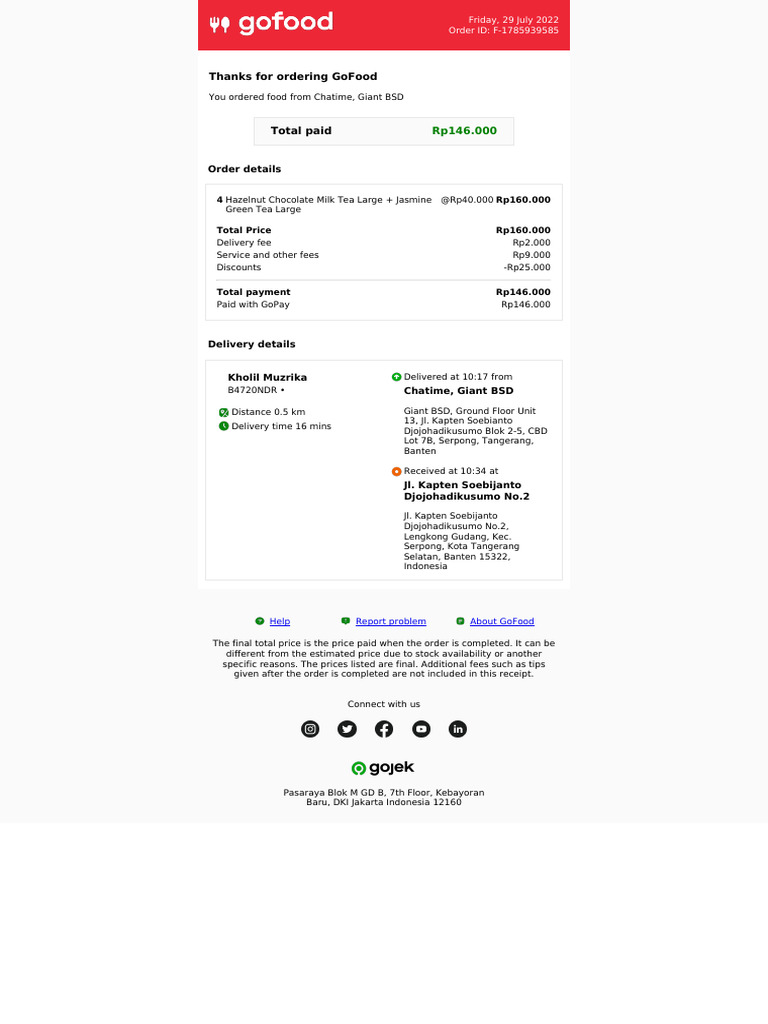 Thanks For Ordering Gofood: Order Details | PDF