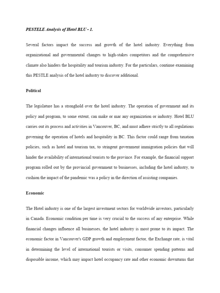 PESTELE Analysis of Hotel BLU | PDF | Inflation | Corporate Social ...